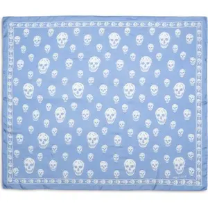 Alexander McQueen Skull Print Silk Scarf 4878 Print Blue/ Ivory