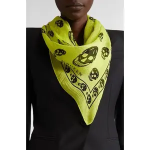 Alexander McQueen Skull Print Silk Scarf Acid Yellow/ Black
