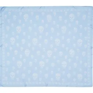 Alexander McQueen Skull Print Silk Scarf - Iceblue/white