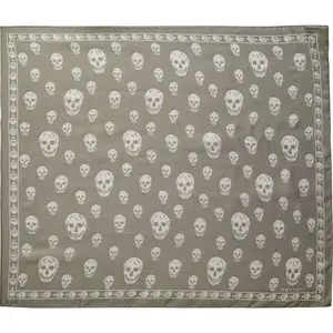 Alexander McQueen Skull Print Silk Scarf - Olive