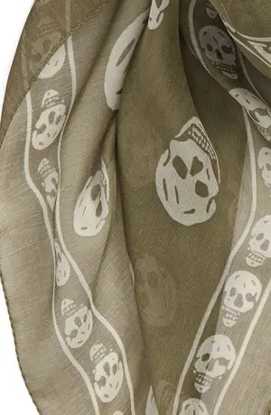 Alexander McQueen Skull Print Silk Scarf - Olive