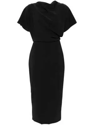 Amsale Draped Midi Dress - Black