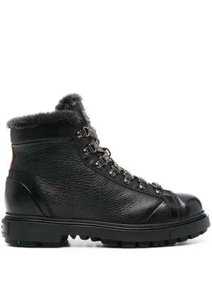 Santoni Shearling-trim Leather Boots - Black