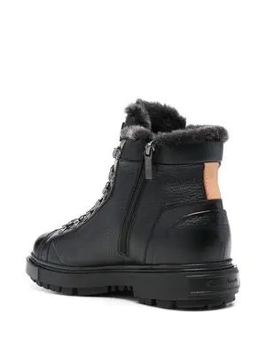 Santoni Shearling-trim Leather Boots - Black