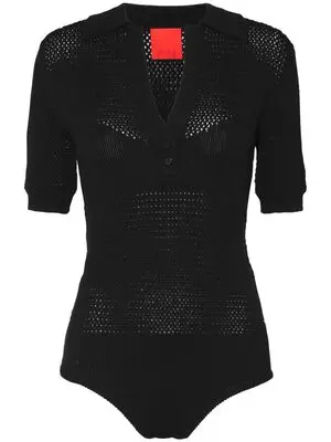 Cashmere In Love Crochet Knit Bodysuit - Black