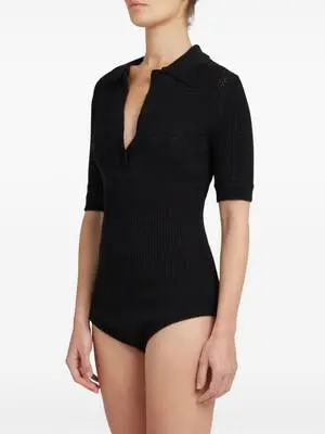 Cashmere In Love Crochet Knit Bodysuit - Black