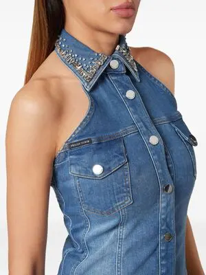 Philipp Plein Crystal-embellished Denim Mini Dress