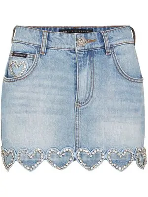 Philipp Plein Heart-embellished Denim Skirt