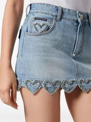 Philipp Plein Heart-embellished Denim Skirt