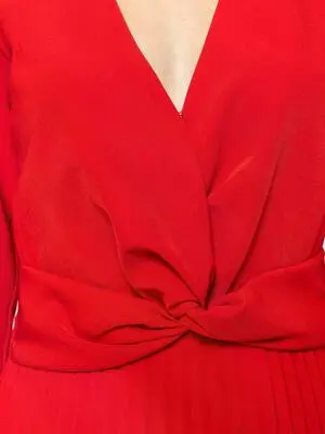 NISSA Pleated V-neck Midi Dress - Red
