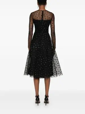 NISSA Polka Dot Tulle Overlay Midi Dress