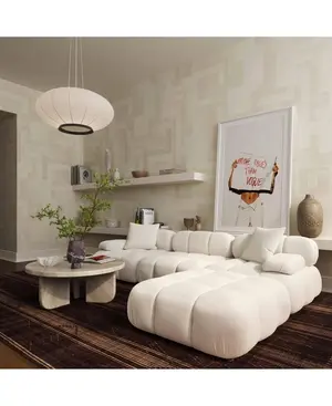 TOV FURNITURE Calliope Faux Shearling Modular Ottoman - Cream