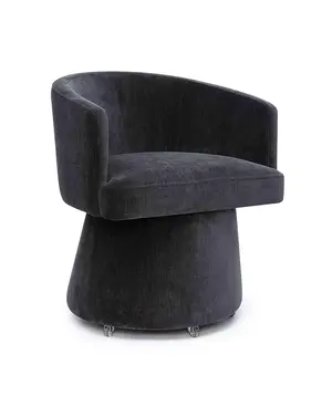 TOV FURNITURE Kristen Upcycled Chenille Rolling Desk Chair - Black