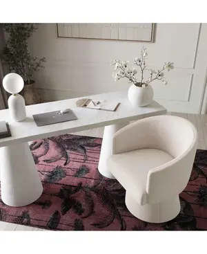 TOV FURNITURE Kristen Upcycled Chenille Rolling Desk Chair - Cream