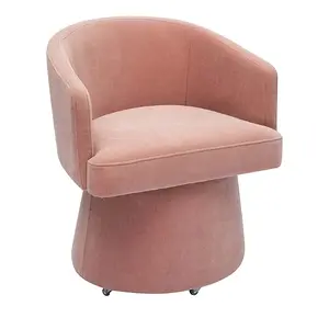 TOV FURNITURE Kristen Upcycled Chenille Rolling Desk Chair Pink