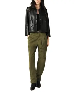Ba&sh Leather Collared Jacket - Black Leather