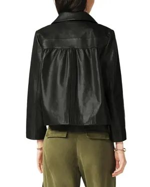 Ba&sh Leather Collared Jacket - Black Leather