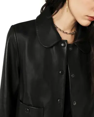 Ba&sh Leather Collared Jacket - Black Leather