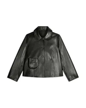Ba&sh Leather Collared Jacket - Black Leather