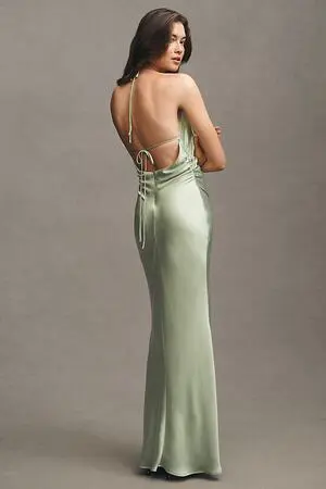 Bhldn Saylor Cowl-neck Satin Maxi Dress - Sage