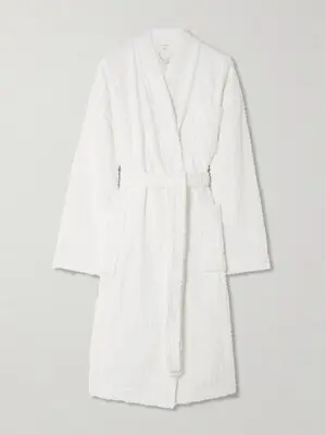 Skin Serenity Belted Organic Cotton-jacquard Robe - White