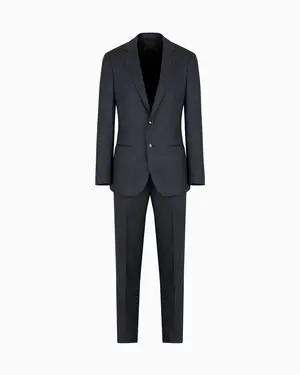 Giorgio Armani Manhattan Line Virgin-wool Single-breasted Suit With A Micro-check Motif - Black