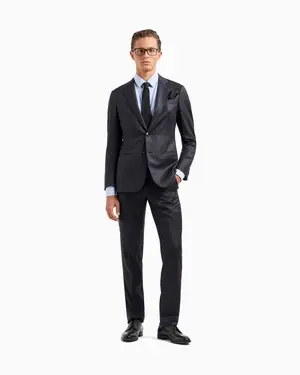 Giorgio Armani Manhattan Line Virgin-wool Single-breasted Suit With A Micro-check Motif - Black