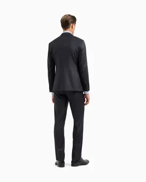 Giorgio Armani Manhattan Line Virgin-wool Single-breasted Suit With A Micro-check Motif - Black