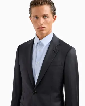 Giorgio Armani Manhattan Line Virgin-wool Single-breasted Suit With A Micro-check Motif - Black