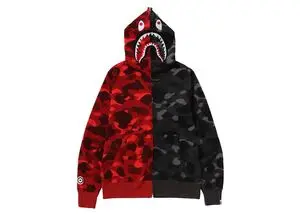A BATHING APE Camo Separate Shark Full Zip Hoodie - Red/black