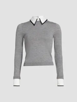 Alice + Olivia Porla Collared Sweater - Medium Heather Grey
