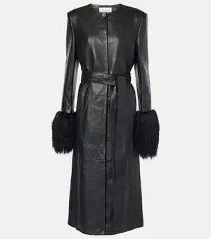 Magda Butrym Shearling-trimmed Leather Coat