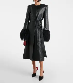 Magda Butrym Shearling-trimmed Leather Coat
