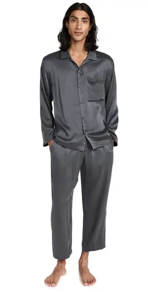 Lunya Washable Silk Button Up Pj Set - Meditative Grey