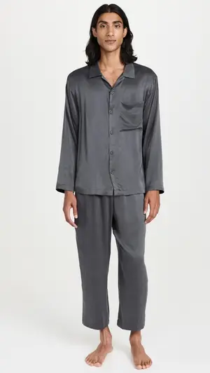 Lunya Washable Silk Button Up Pj Set - Meditative Grey