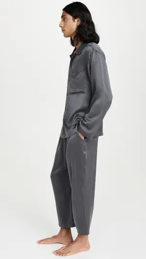 Lunya Washable Silk Button Up Pj Set - Meditative Grey