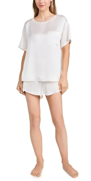 Lunya Washable Silk Tee Short Set - Tranquil White
