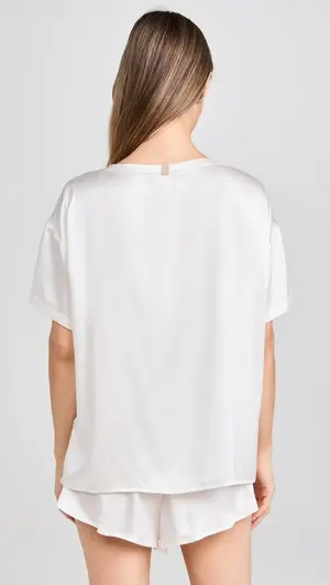 Lunya Washable Silk Tee Short Set - Tranquil White