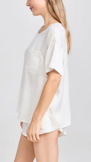 Lunya Washable Silk Tee Short Set - Tranquil White