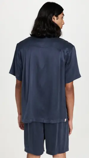 Lunya Washable Silk Button Up Short Pj Set - Deep Blue