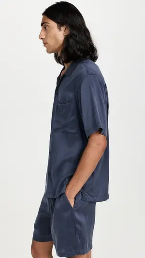 Lunya Washable Silk Button Up Short Pj Set - Deep Blue
