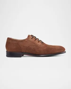 PAUL STUART Paul Stuart Suede Brogue Wingtip Derby Shoes - Brown