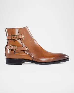 PAUL STUART Paul Stuart Simon Double-Buckle Ankle Boots - Tan