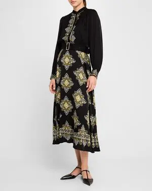Elie Tahari Floral-Print Silk Midi Dress - Marseille Print Placed |  Editorialist