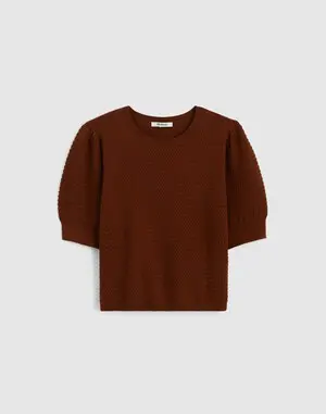 Madewell Merino Wool-silk Blend Puff-sleeve Sweater Tee - Cinnamon