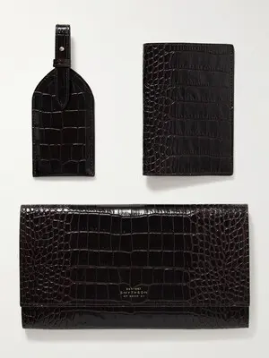 Smythson Mara Croc-effect Leather Travel Set - Brown