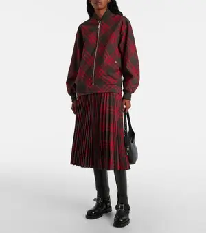 Burberry Check Plisse Midi Skirt