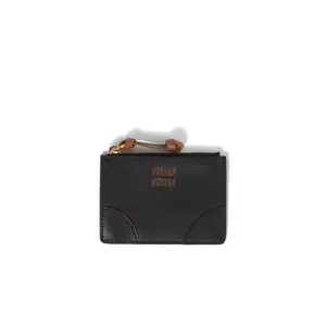 Miu Miu Leather Card Holder - Black/cognac