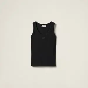 Miu Miu Ribbed Knit Tank Top - Black | Editorialist