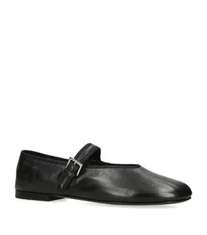 THE ROW Boheme Leather Mary Jane Flats - Black